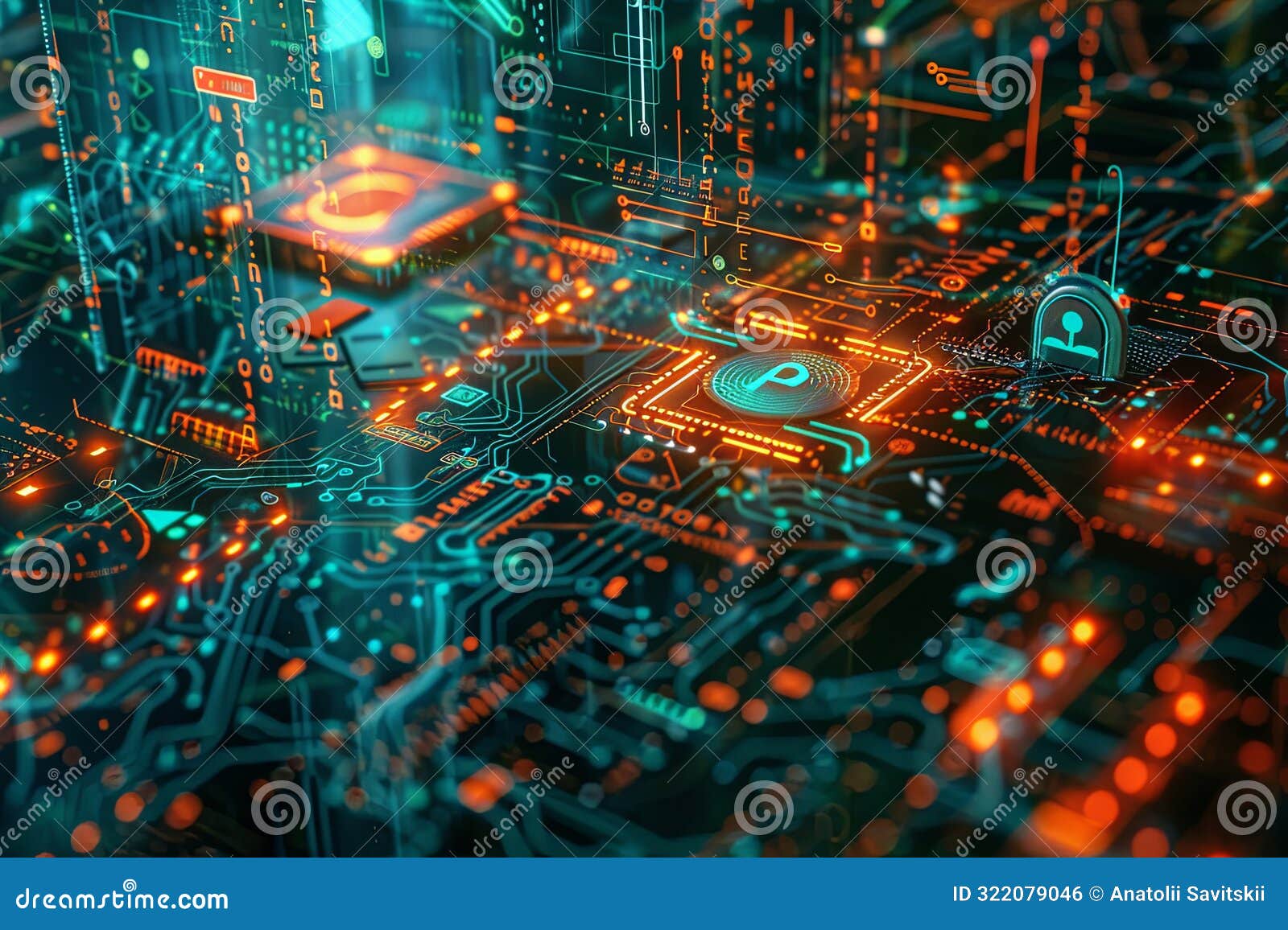 Futuristic Illustration Depicting Digital Locks, Shields, and Network ...
