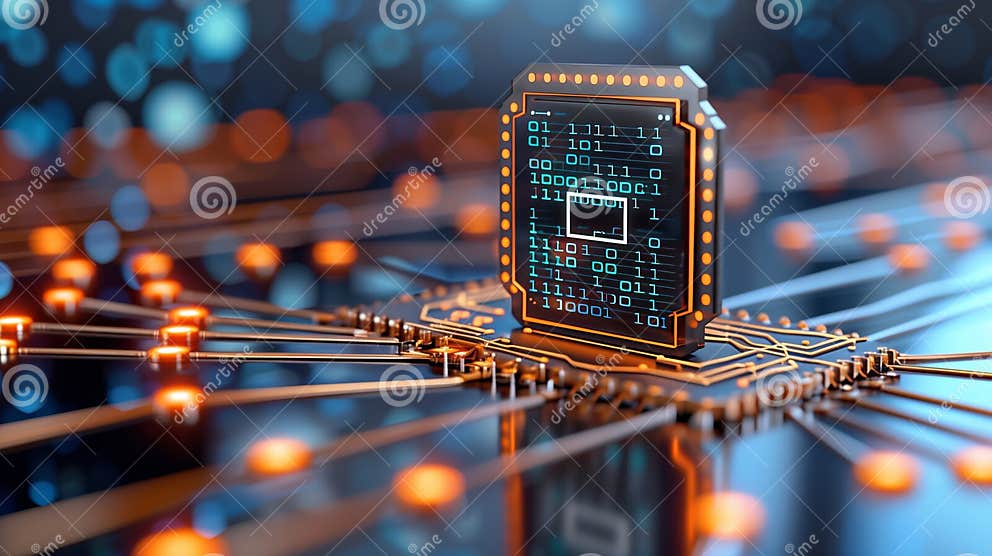 Futuristic Illustration of Digital Circuits and Binary Code Merging ...