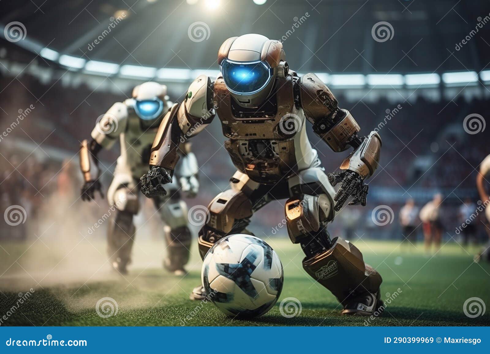 Futuristic Illustration of Robots Playing Soccer from the Future in a ...