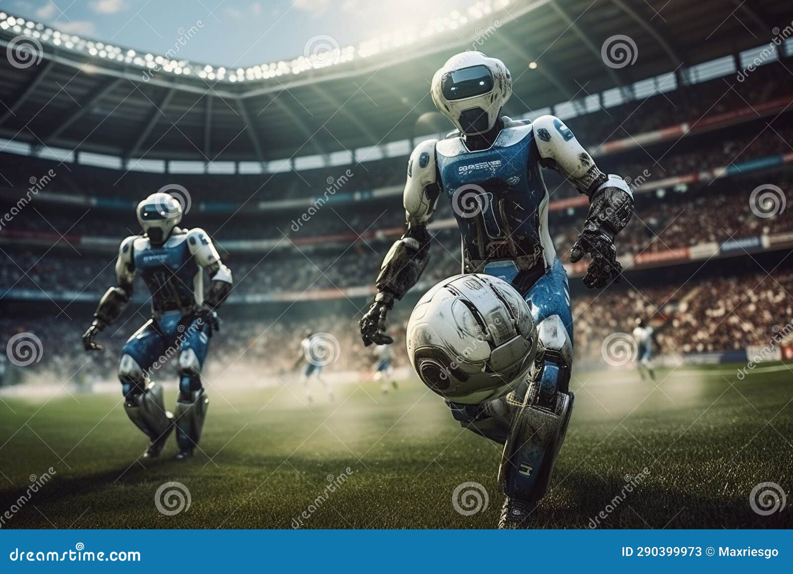 Futuristic Illustration of Robots Playing Soccer from the Future in a ...