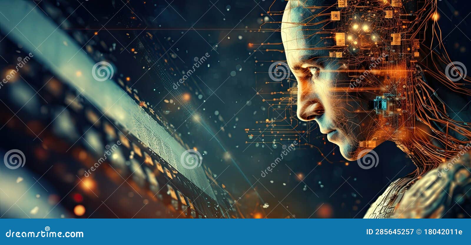 A Futuristic Image of an Artificial Intelligence Looking Forward, in ...