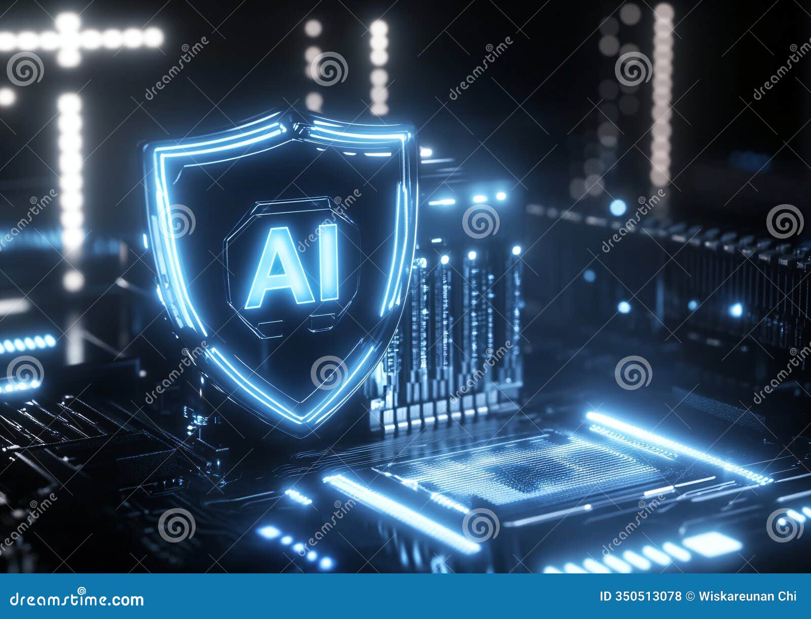 AI Security Futuristic Tech Shield on Circuit Board AI Generated. Stock ...