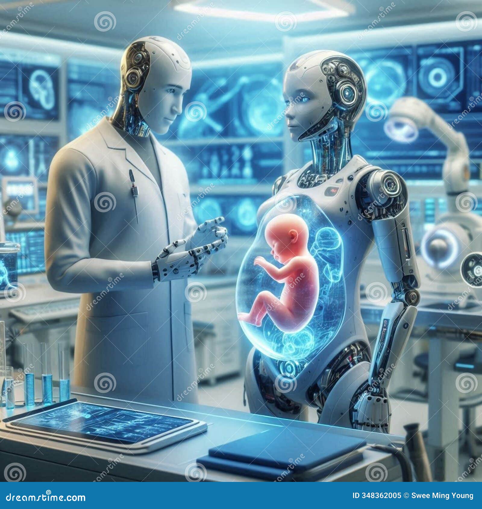Futuristic Image of High Tech Laboratory Where Scientist Developing ...