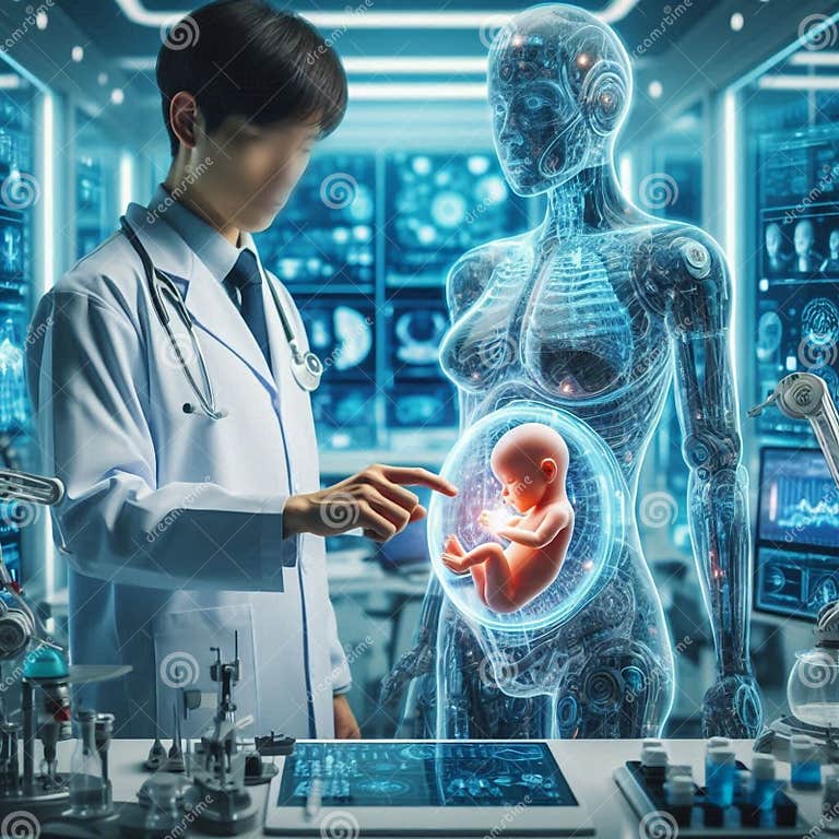 Futuristic Image of High Tech Laboratory Where Scientist Developing ...