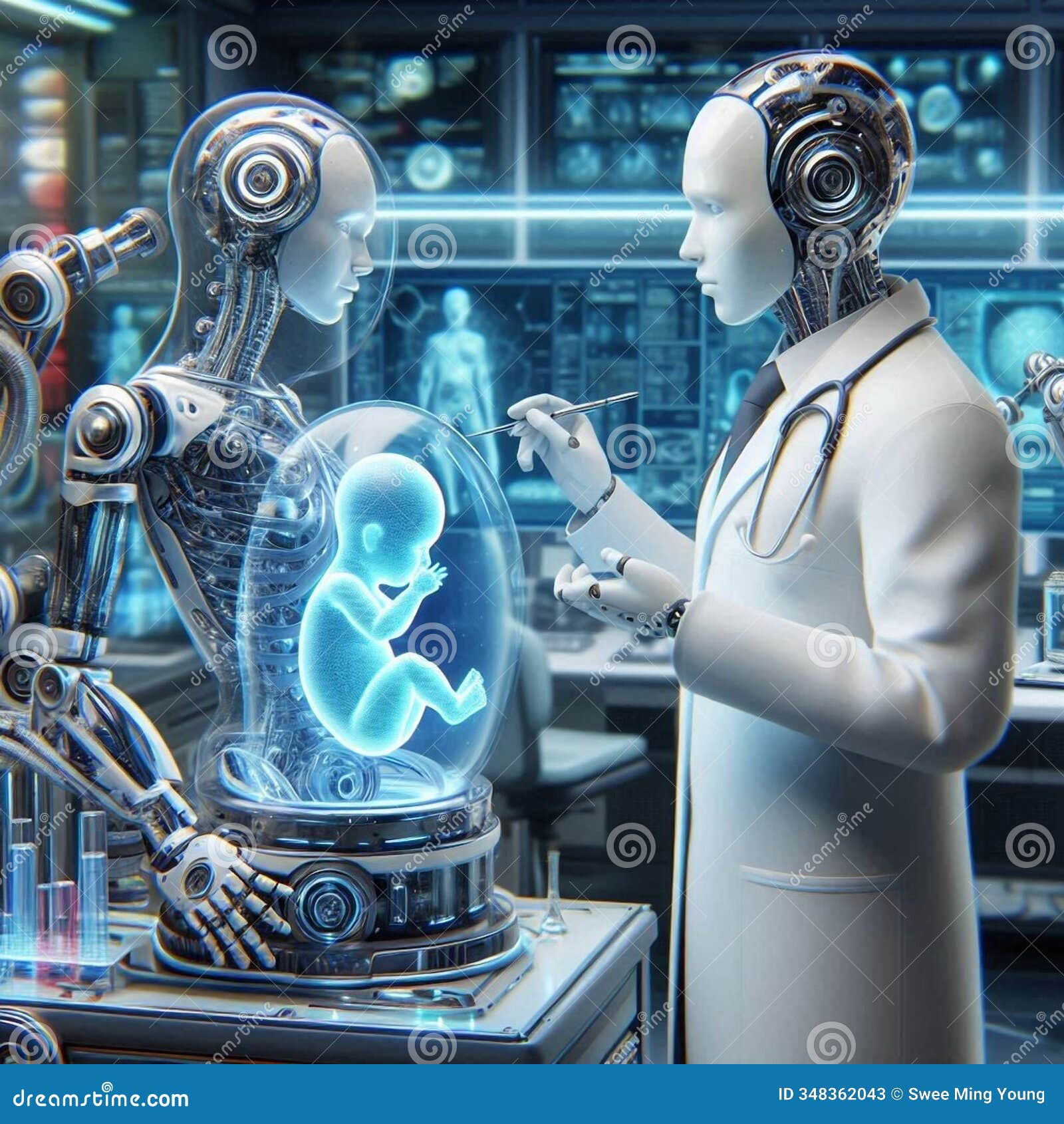 Futuristic Image of High Tech Laboratory Where Scientist Developing ...