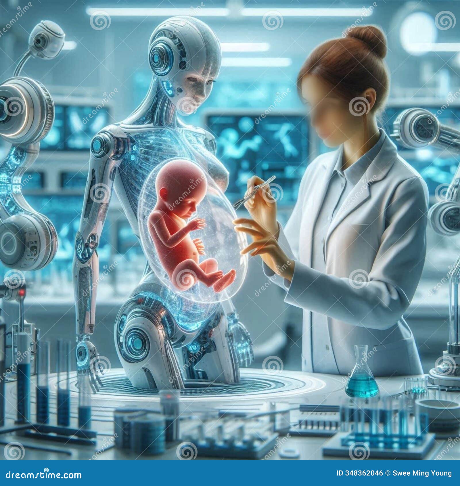 Futuristic Image of High Tech Laboratory Where Scientist Developing ...