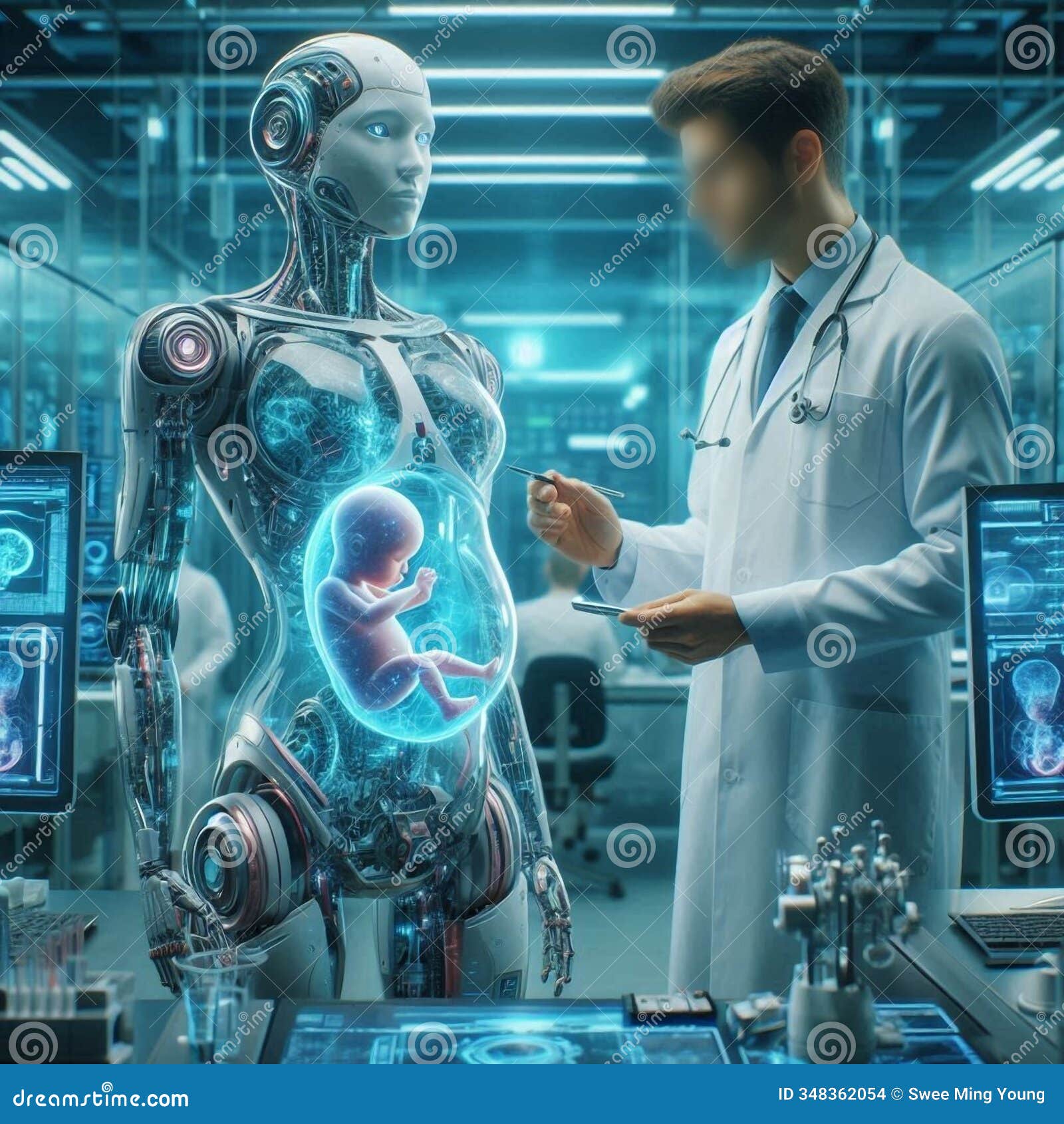 Futuristic Image of High Tech Laboratory Where Scientist Developing ...