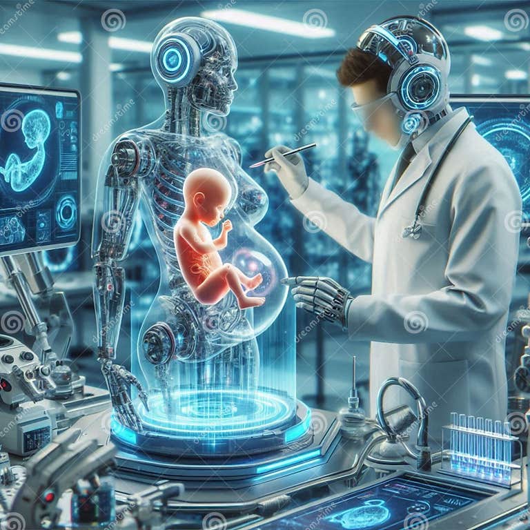 Futuristic Image of High Tech Laboratory Where Scientist Developing ...