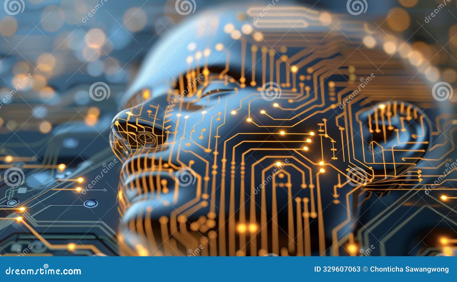 Futuristic Image of a Human Face Integrated with Circuitry Symbolizing ...