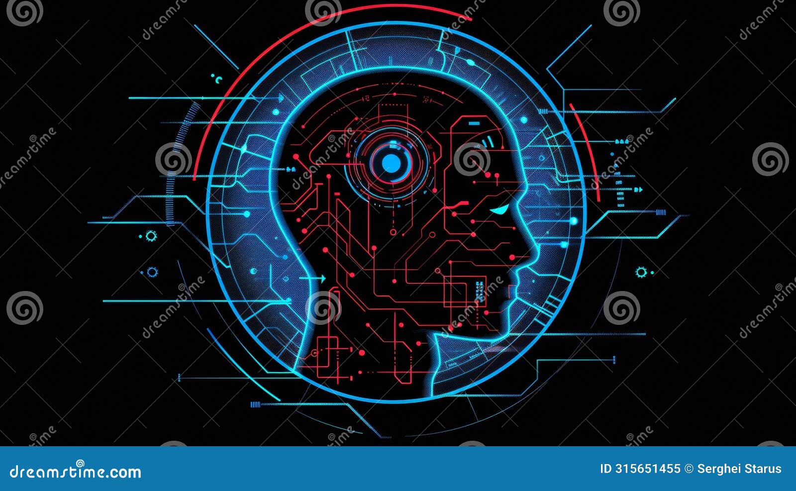 A Futuristic Image of a Human Head with Glowing Blue Lines, AI Stock ...