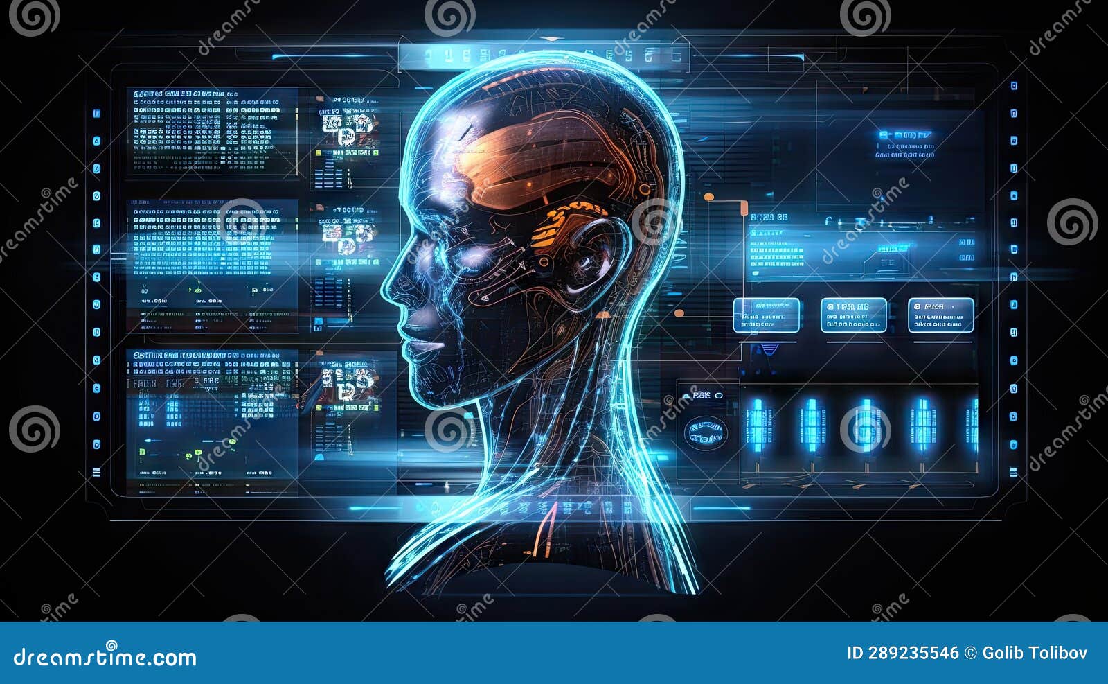A Futuristic Image of a Persons Head with a Cyber Stock Photo - Image ...