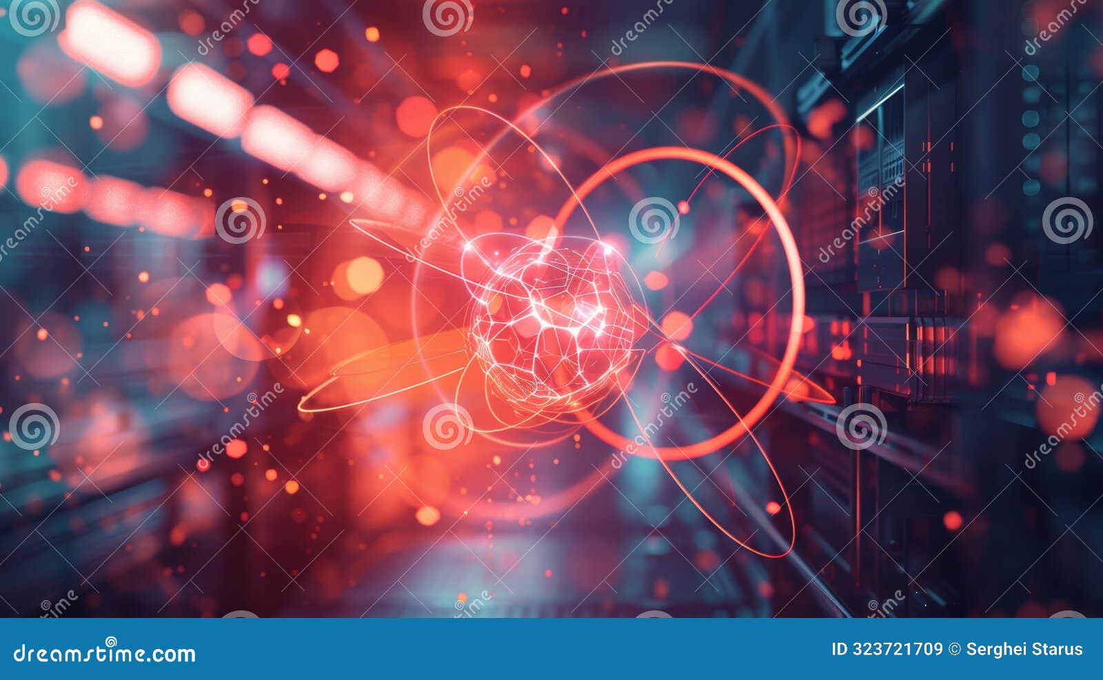 A Futuristic Image of a Schematic Atom at the Background of Nuclear ...