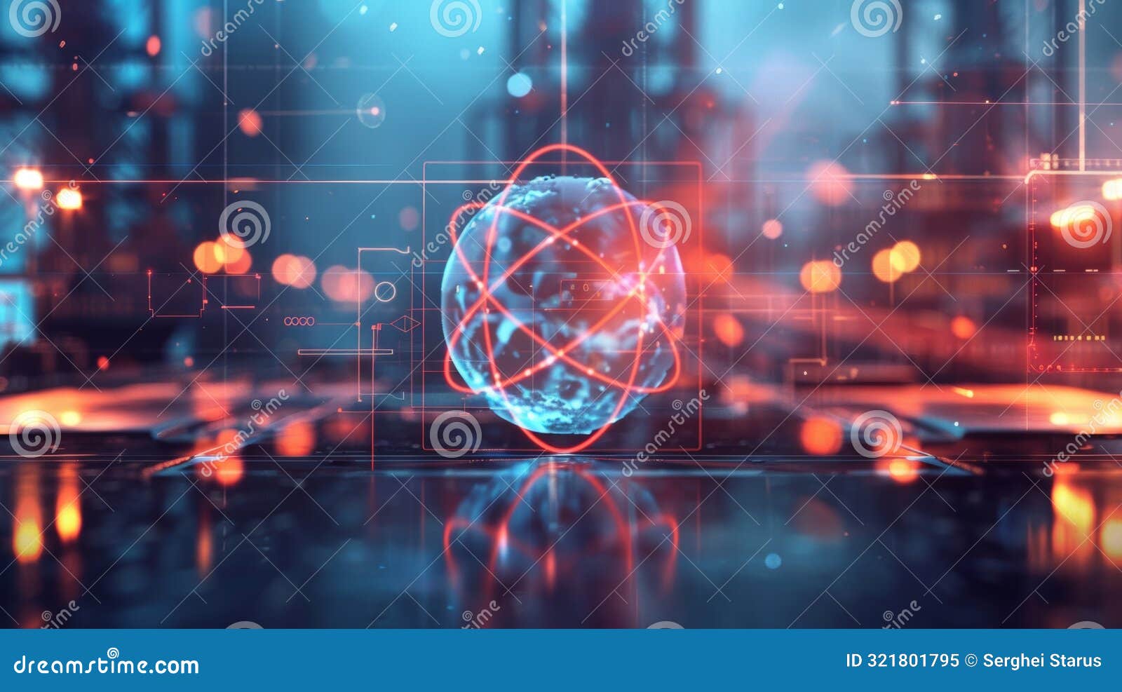 A Futuristic Image of a Schematic Atom at the Background of Nuclear ...