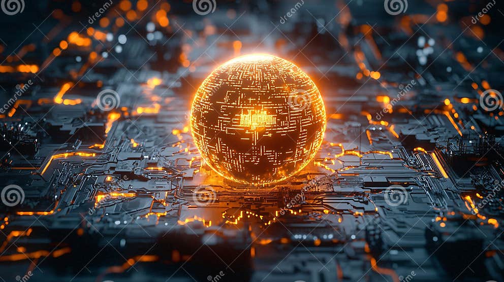 Glowing Circuit Sphere Digital World Technology Innovation AI Generated. Stock Illustration ...