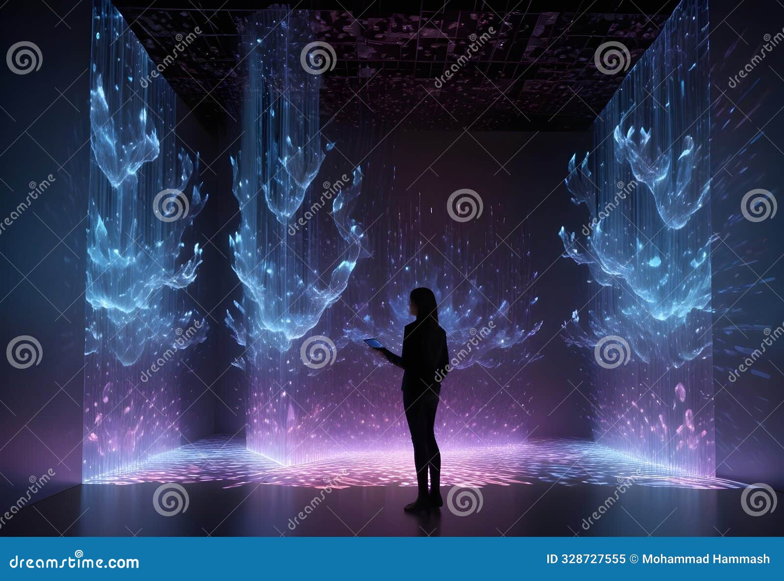 A Futuristic, Immersive Space With A Curved Wall Of Screens Displaying ...