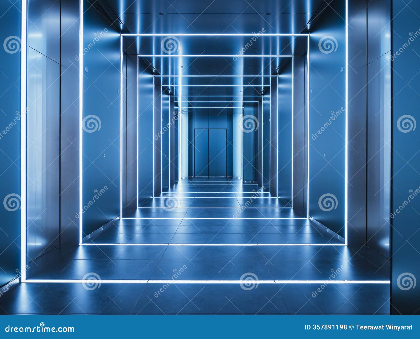 Blue Light Indoor Modern Building Line Pattern Perspective Architecture ...