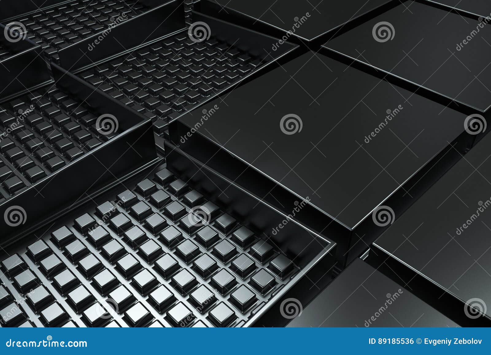 Futuristic Industrial Background Made from Black Square Metal Shapes ...