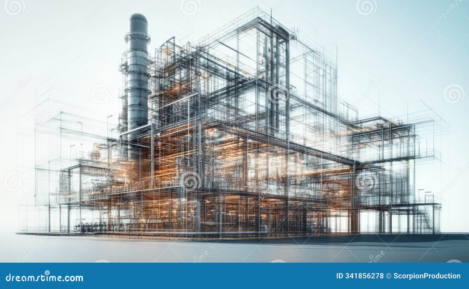 Futuristic Industrial Building Wireframe, Complex Digital Structure ...