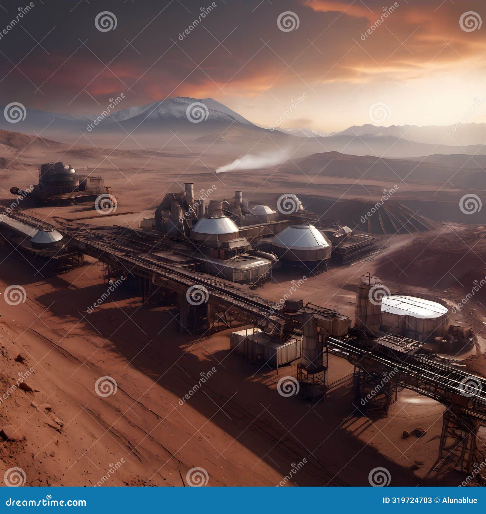 Futuristic Desert Mining Facility at Sunset Stock Image - Image of ...