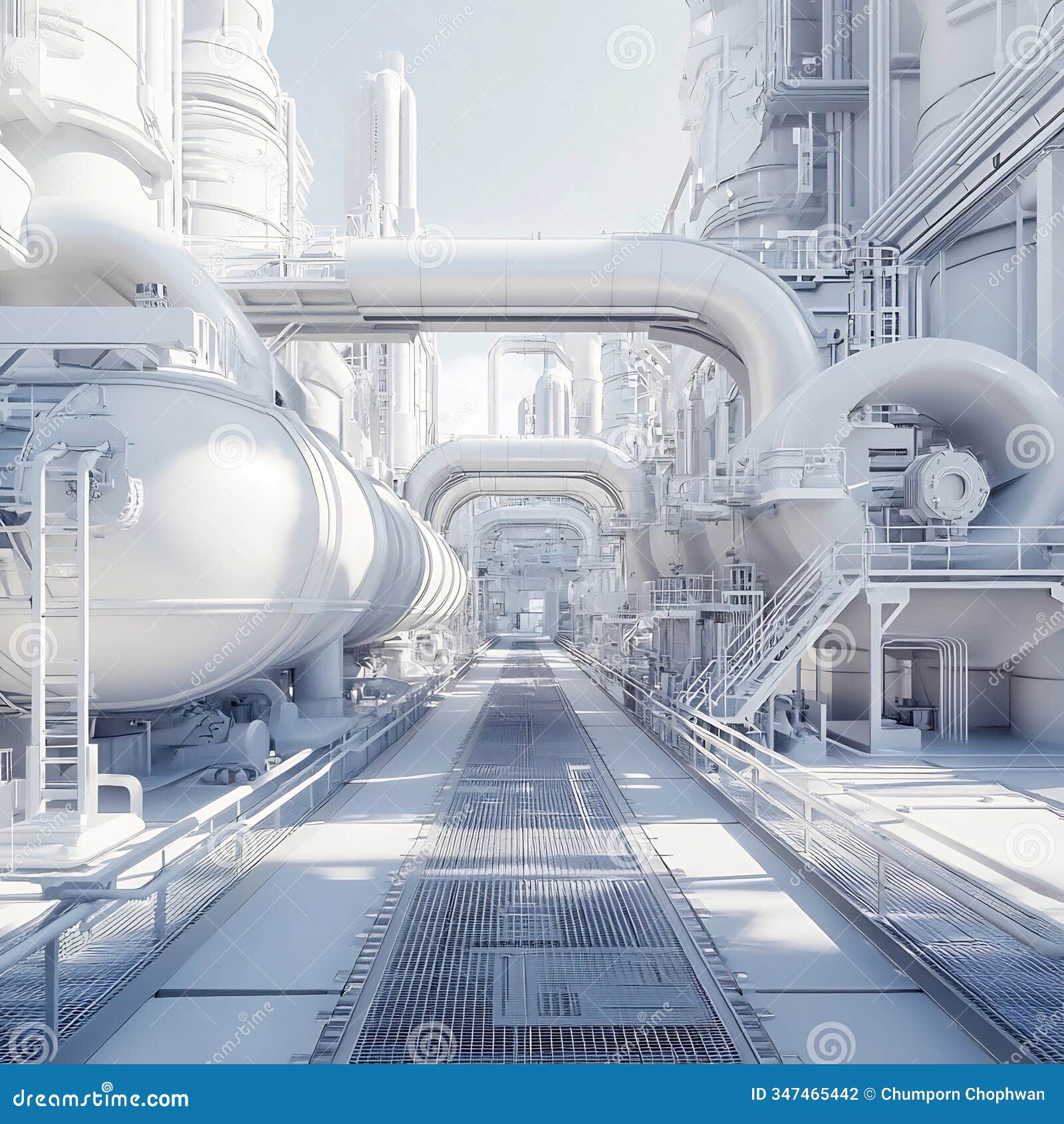 Futuristic Industrial Pipeline Corridor with Metallic Tubes and Complex ...