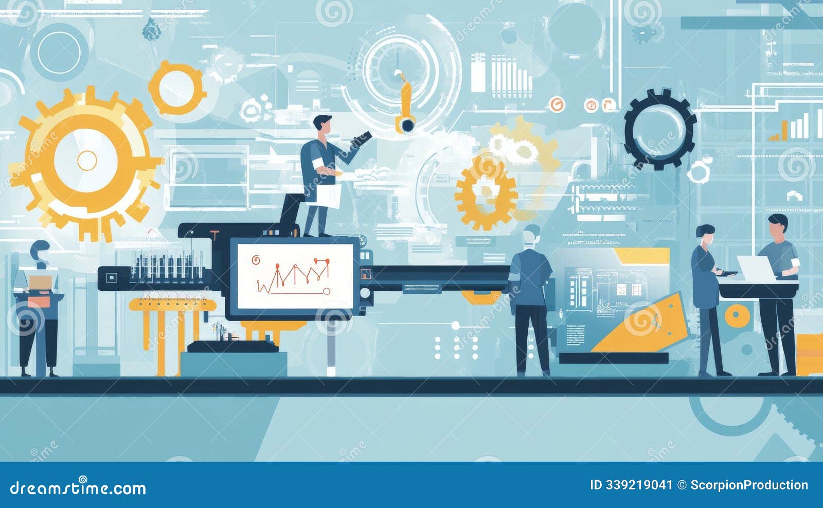 Futuristic Industrial Workflow Illustration with Data Analytics Stock ...