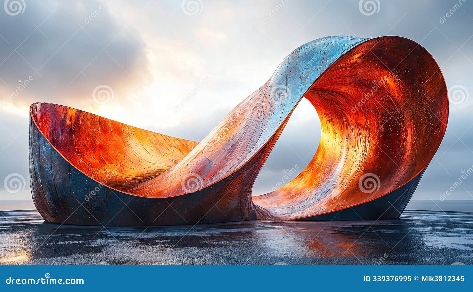 Futuristic Infinite Loop Sculpture Against A Sunset Backdrop. Royalty ...
