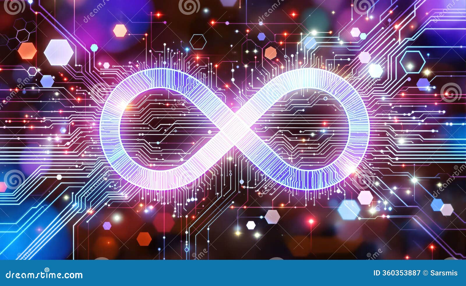 Futuristic Infinity Symbol In Metallic Style Over Blue Abstract ...