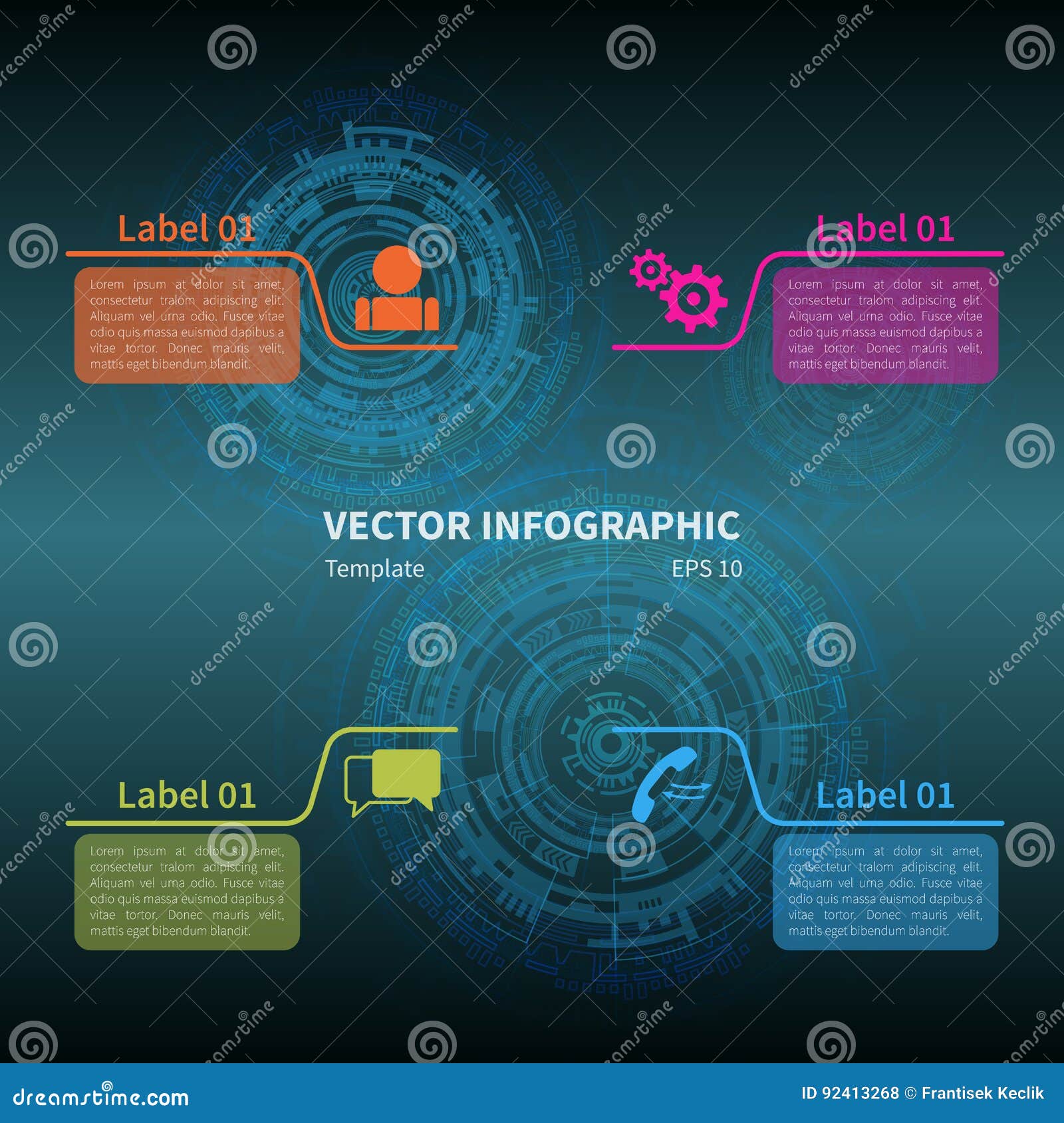 Futuristic Infographic Template with Icons on the Blue Background ...