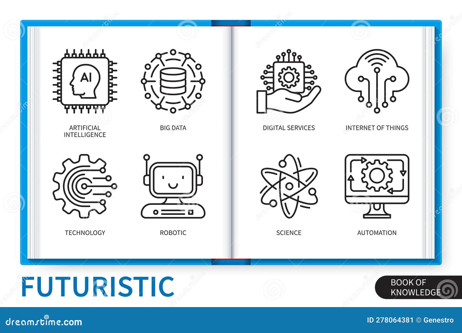 Futuristic Infographics Linear Icons Collection Stock Illustration ...