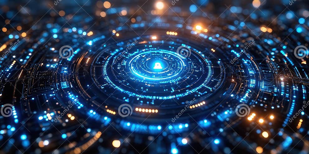Futuristic Information Security Concept, Digital Lock, Glowing Circuits ...