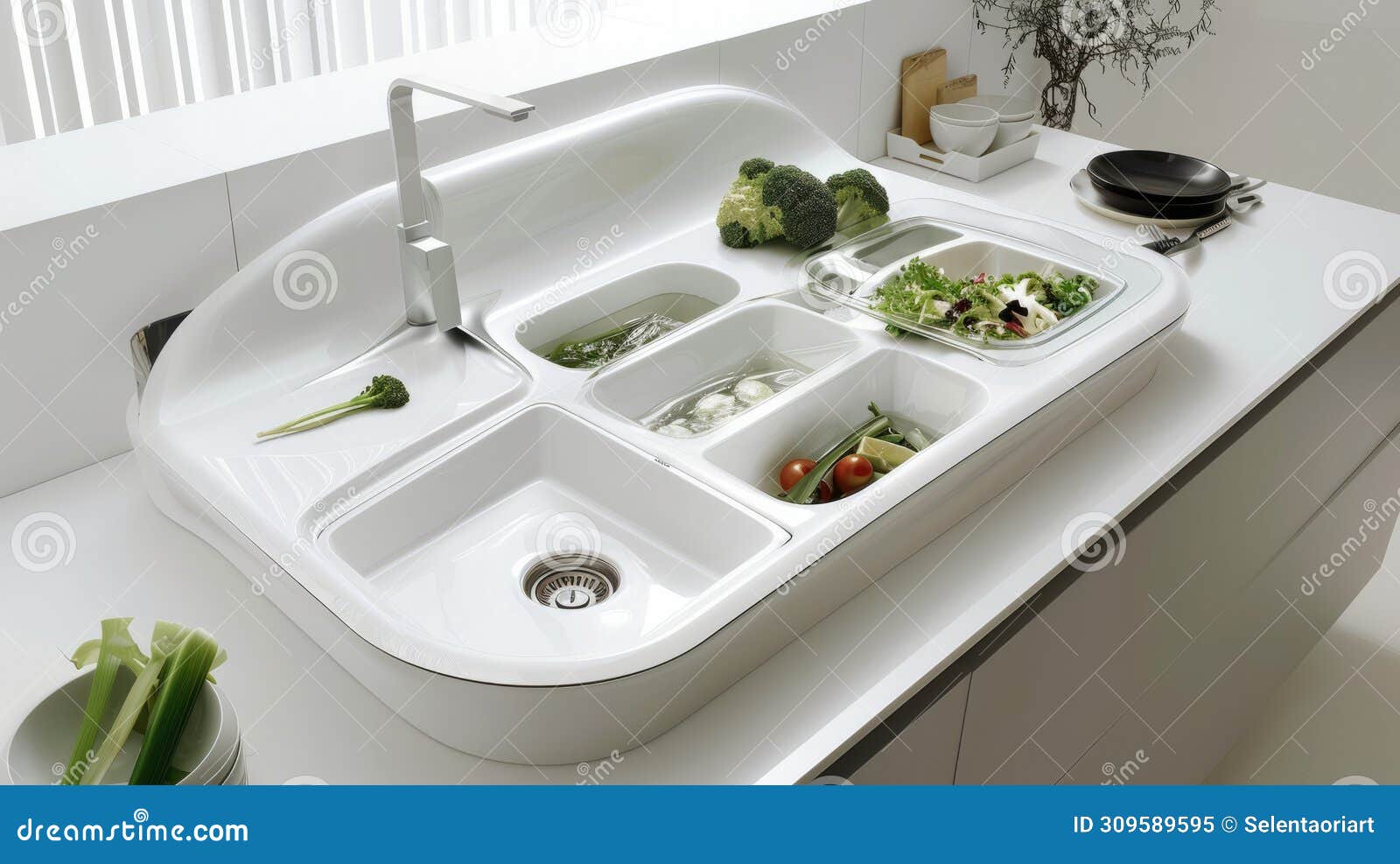 Futuristic Integrated Ceramic Kitchen Sink Stock Illustration ...