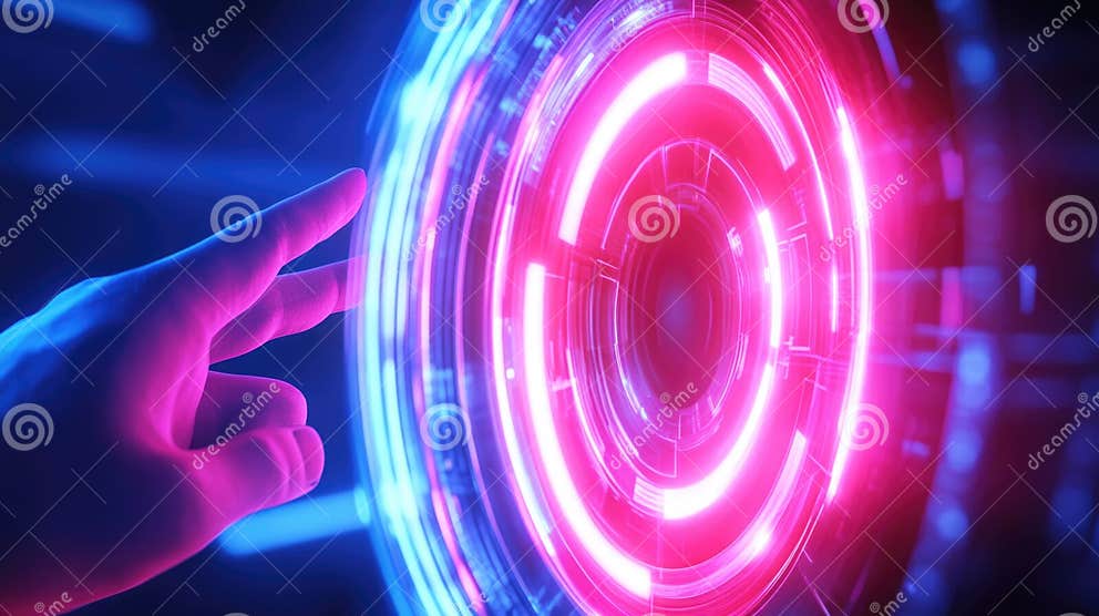 Futuristic Interaction with Neon Light Circular Interface in Dynamic ...