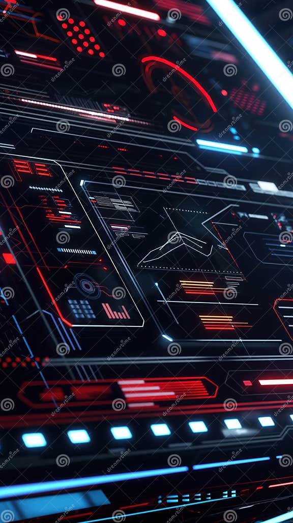 Futuristic Interactive Panel Featuring Dynamic Holographic Data Charts with Red and Blue ...