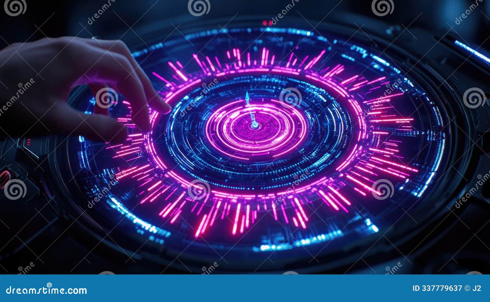 Futuristic Interactive Touchscreen With Neon Circular Interface Stock ...