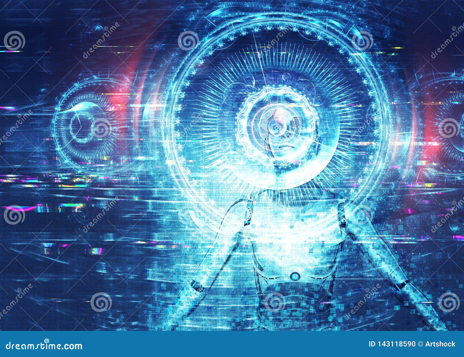 Futuristic Interface with Cyborg Stock Illustration - Illustration of ...