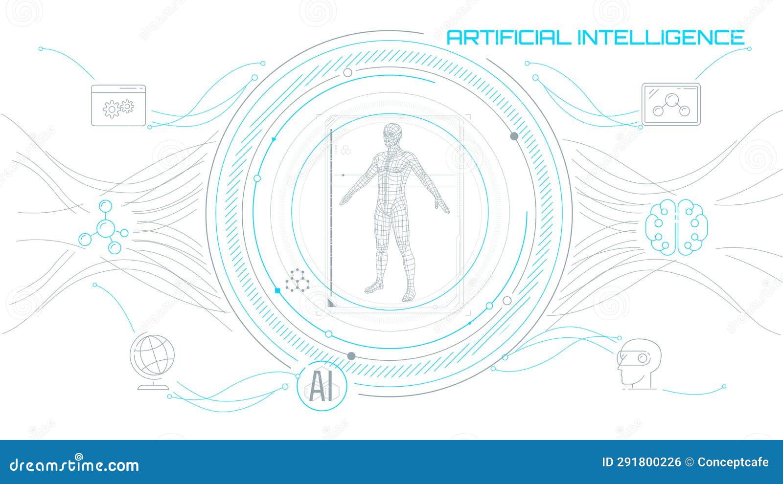 Futuristic Interface Design with a 3D Human Model. Stock Illustration ...