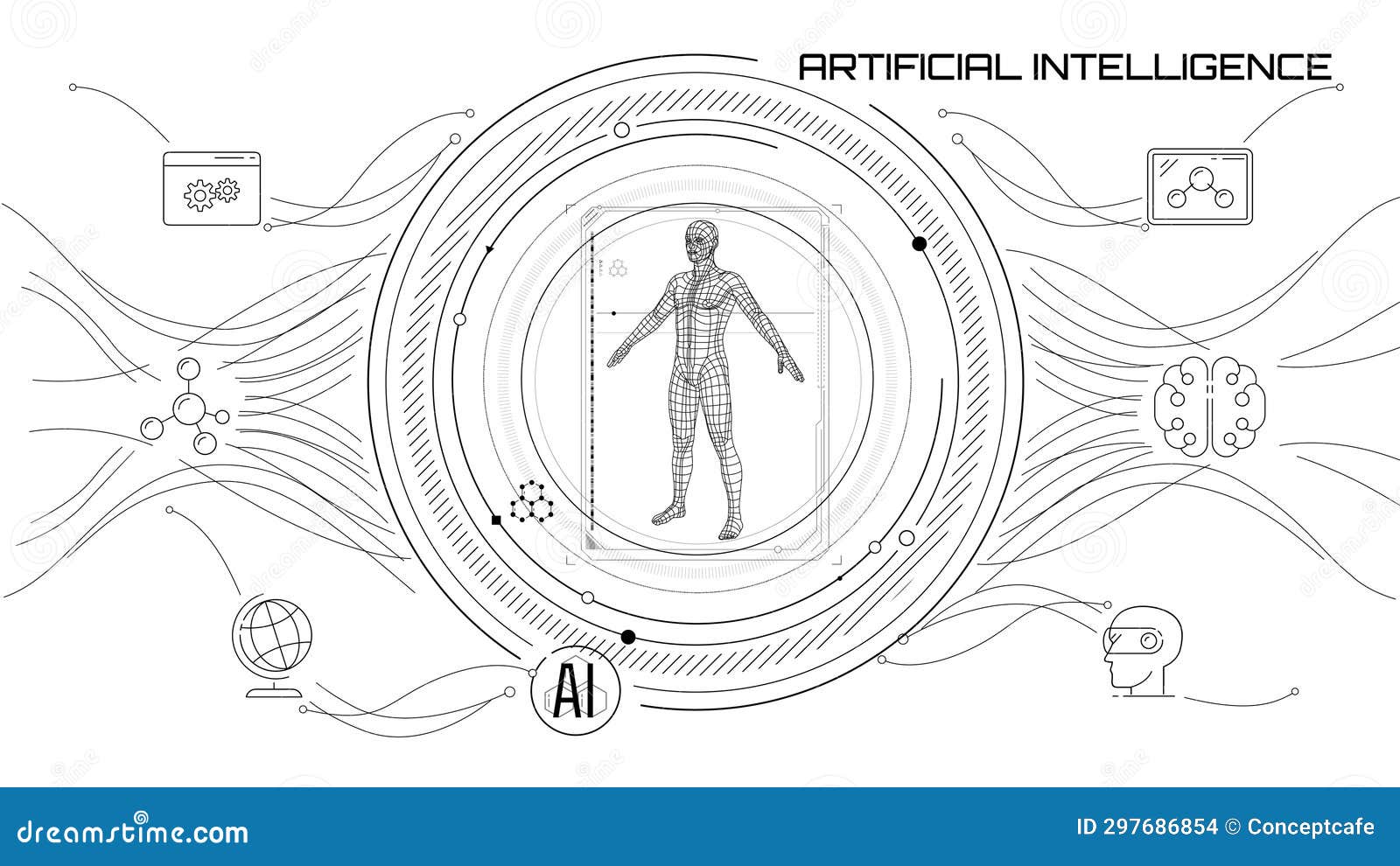 Futuristic Interface Design with a 3D Human Model. Stock Illustration ...