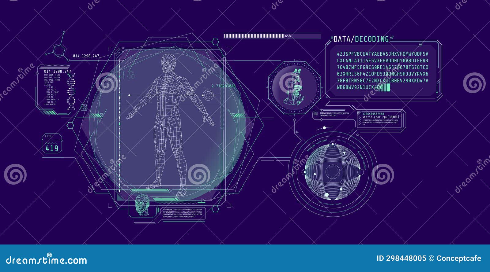 Medical Research Futuristic Interface Screen with Data Decoding. Stock ...
