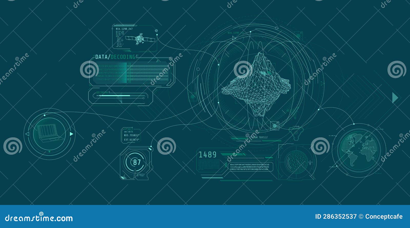 Futuristic Geoscience Software Screen Design with Data Decoding. Stock ...