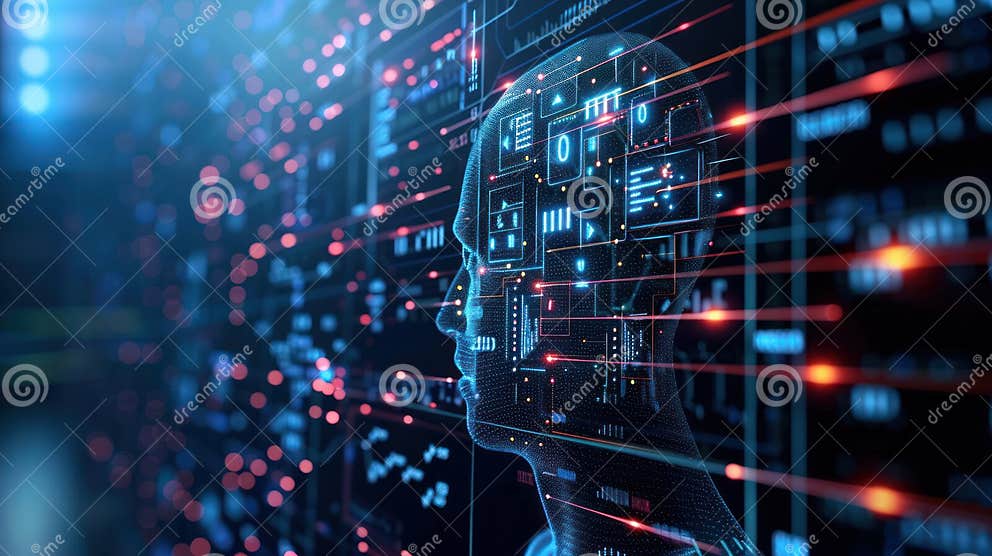 A Futuristic Interface Displaying AI Algorithms and Data Analytics Stock Illustration ...