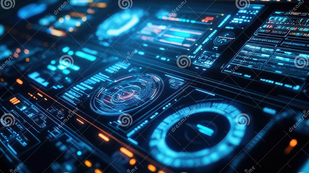 Futuristic Interface Displaying Complex Data Analysis and Processing Information Stock Photo ...