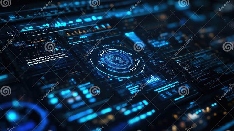Futuristic Interface Displaying Complex Data Analysis and Processing Information Stock Photo ...