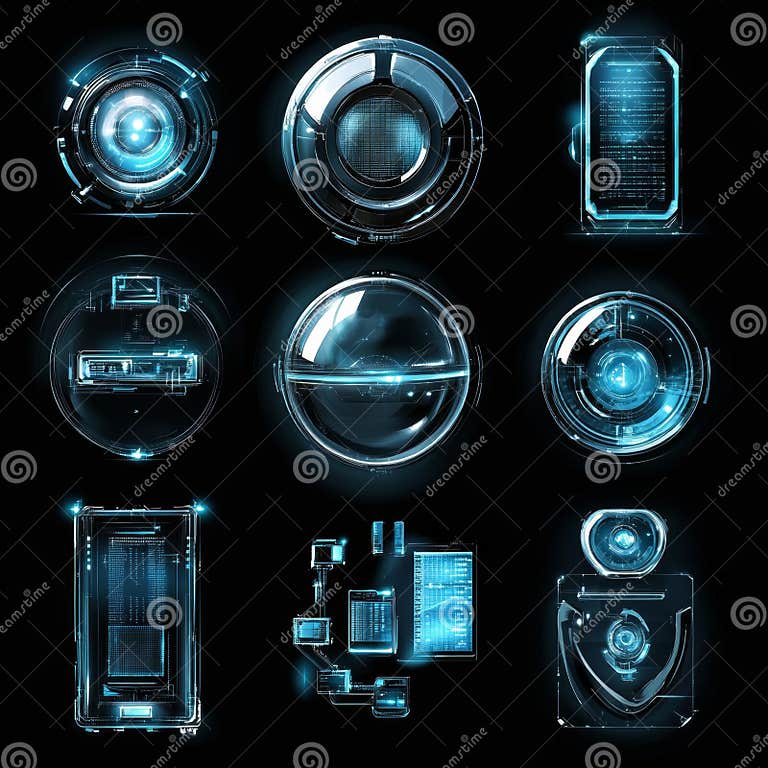 Futuristic Interface Elements Set HUD UI Digital Design Sci Fi Stock ...