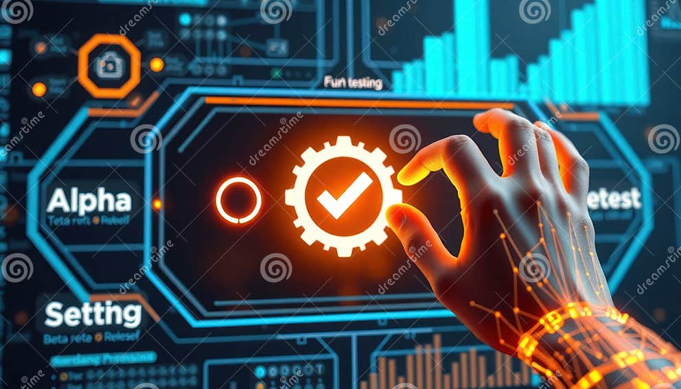 Futuristic Interface Shows Software Development Lifecycle. Hand ...