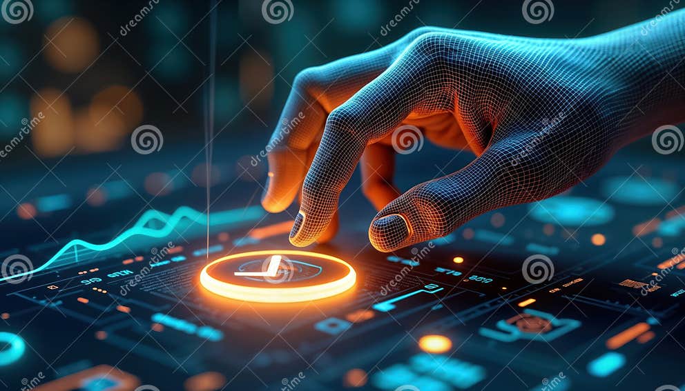 Futuristic Interface Shows Software Development Lifecycle. Hand ...