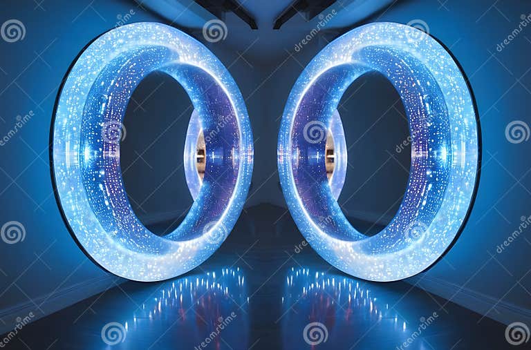 Futuristic Interior Abstract Mirror and Light with Symmetrical Square Reflections and Sci-fi ...