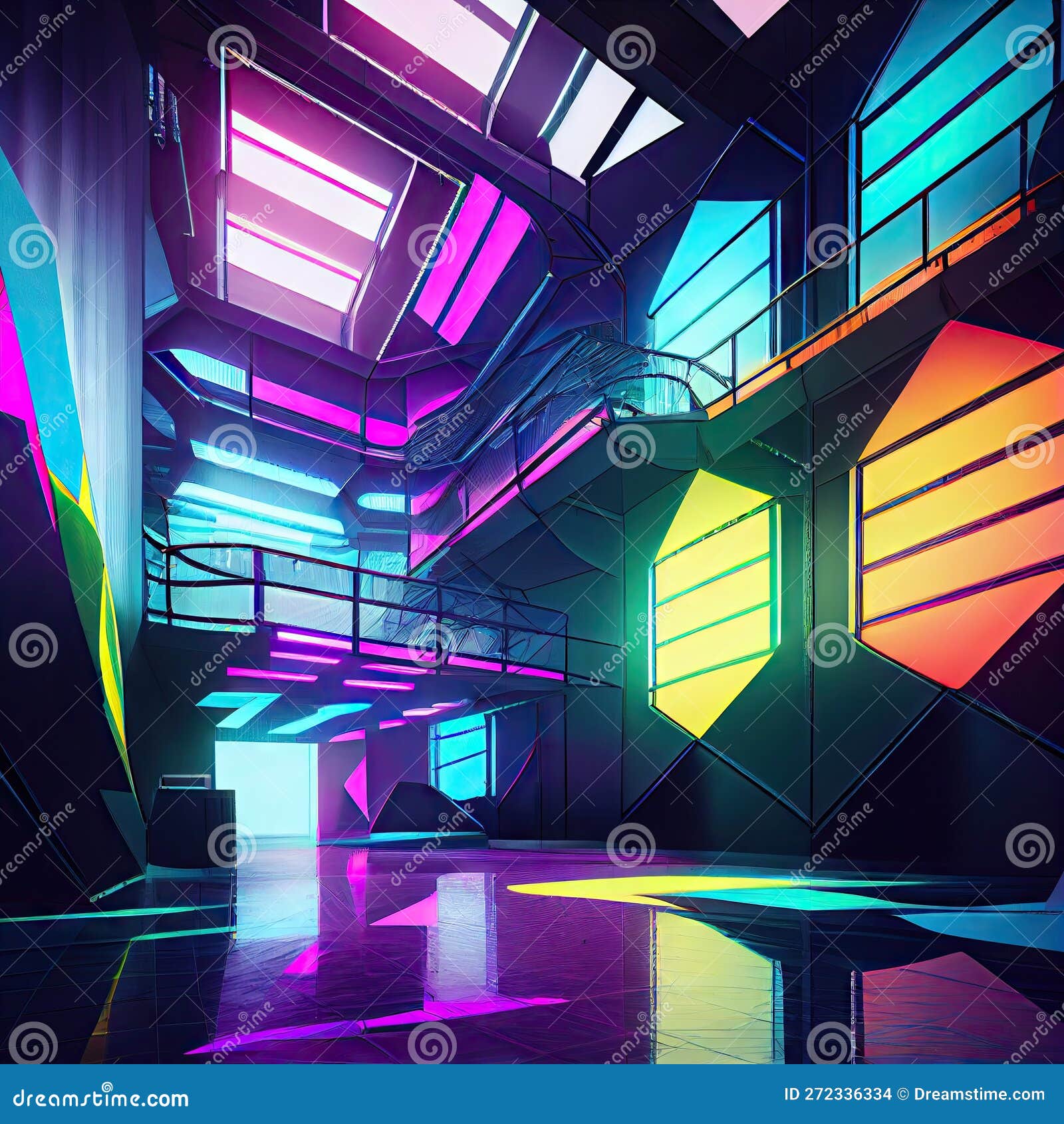 Futuristic Interior of Complex Technical Building with Multi-colored ...