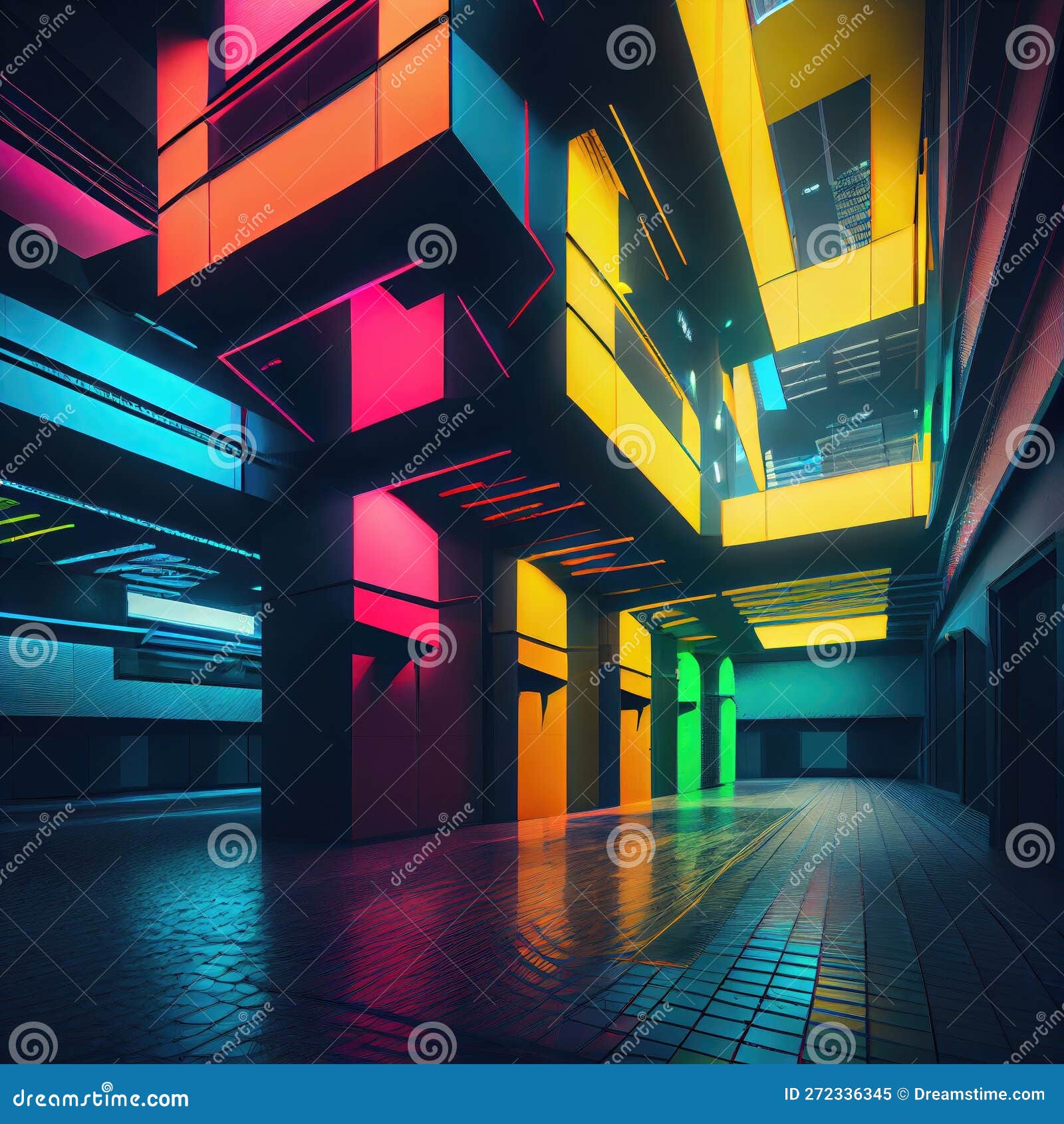 Futuristic Interior of Complex Technical Building with Multi-colored ...