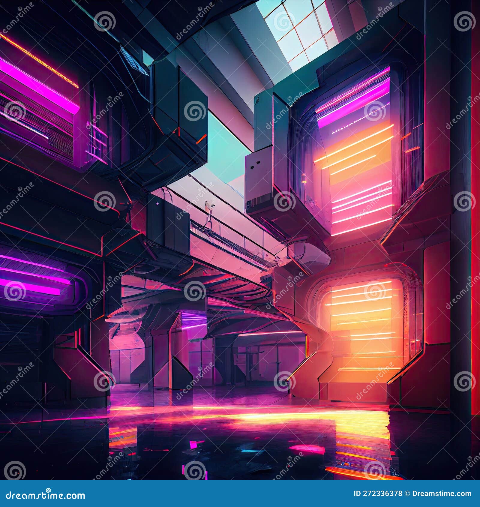 Futuristic Interior of Complex Technical Building with Multi-colored ...