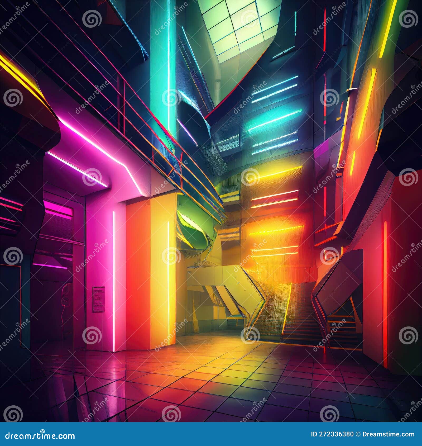 Futuristic Interior of Complex Technical Building with Multi-colored ...